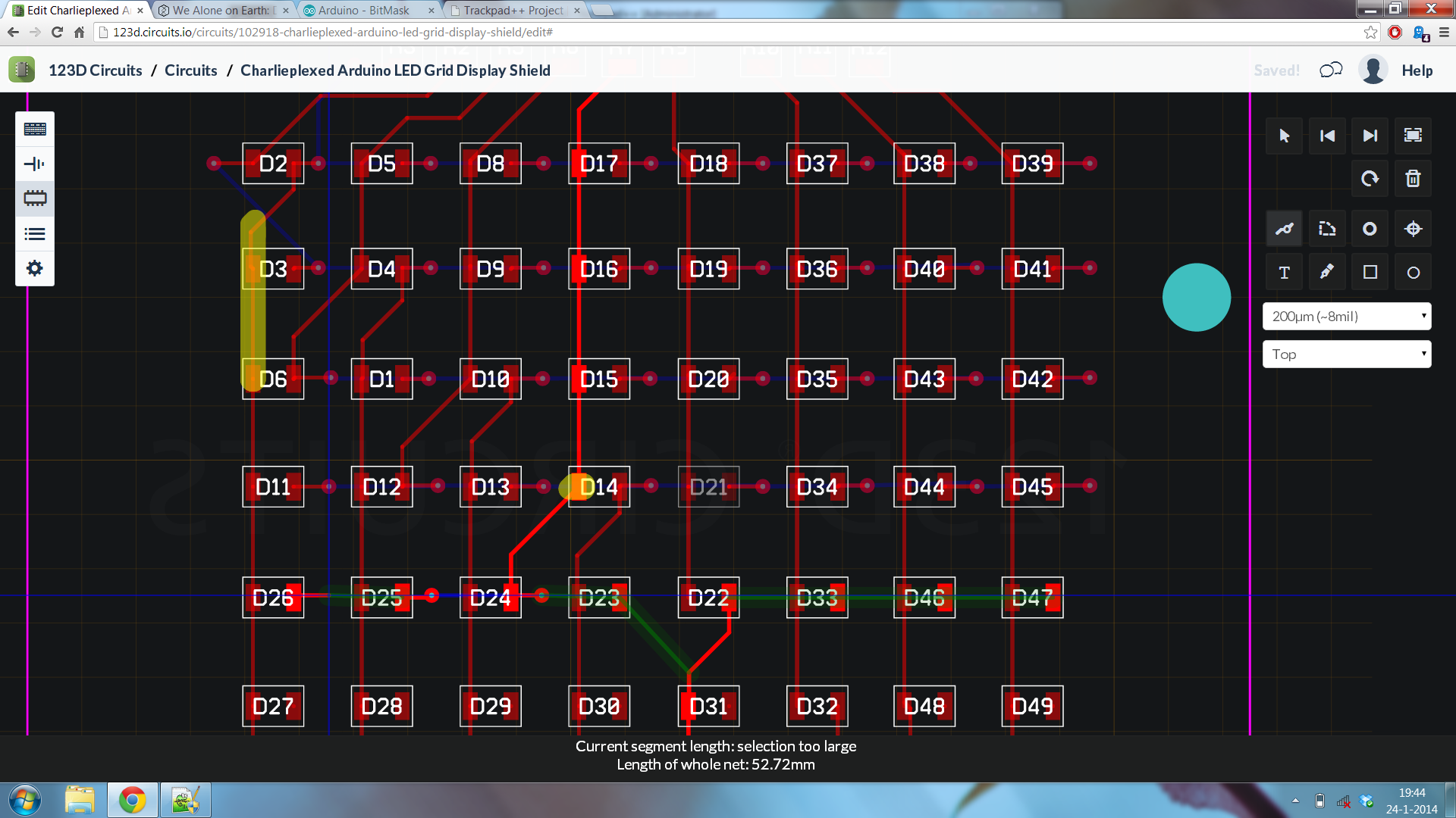 Charlieplexed Arduino 8x8 Led Grid Display Shield Made And Simulated In 123d Circuits Trybotics