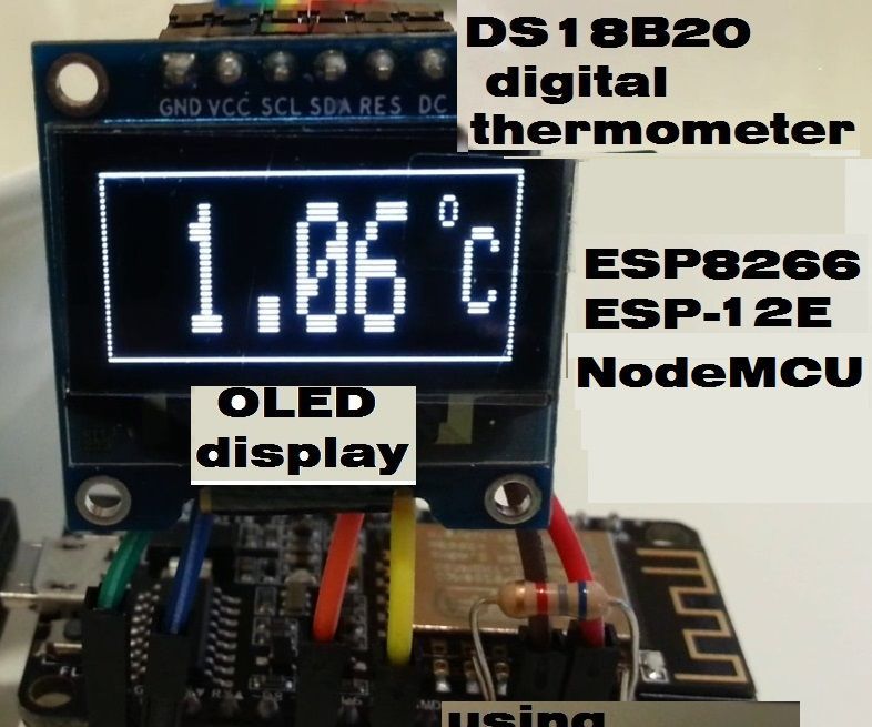Digital Thermometer On Oled Display Using Esp8266 Esp 12e Nodemcu And Ds18b20 Temperature Sensor 9174