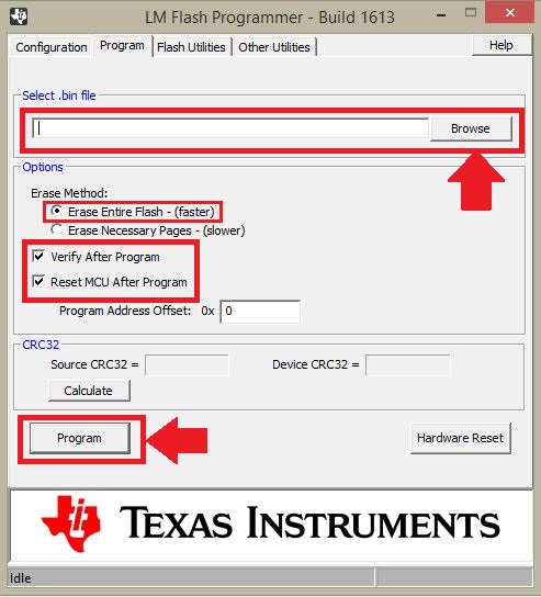 Upload .bin or .hex File Using LM Flash Programmer | Trybotics