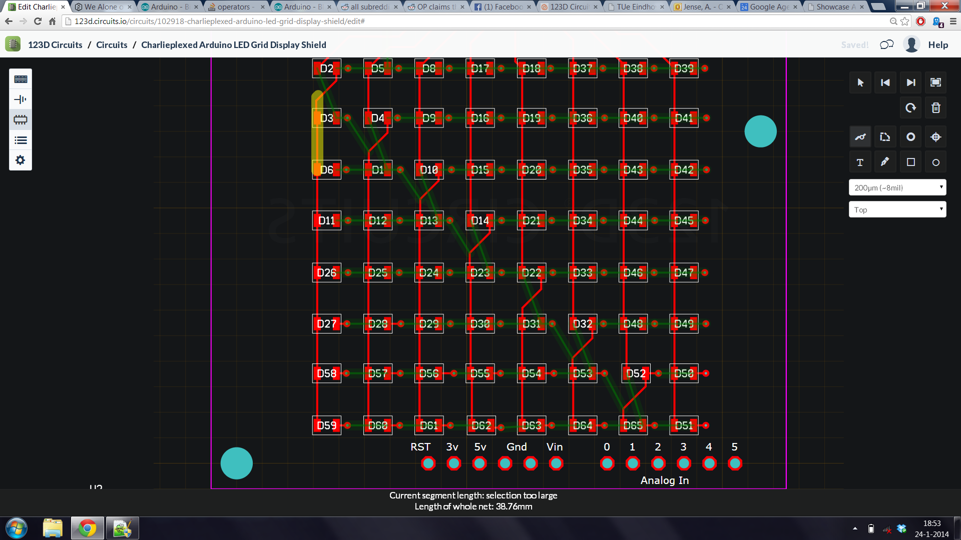 Charlieplexed Arduino 8x8 Led Grid Display Shield Made And Simulated In 123d Circuits Trybotics