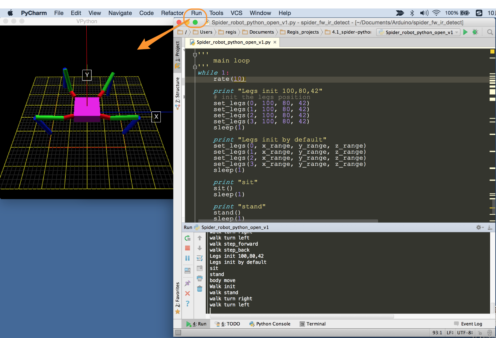 Vpython Spider Robot Simulator Trybotics