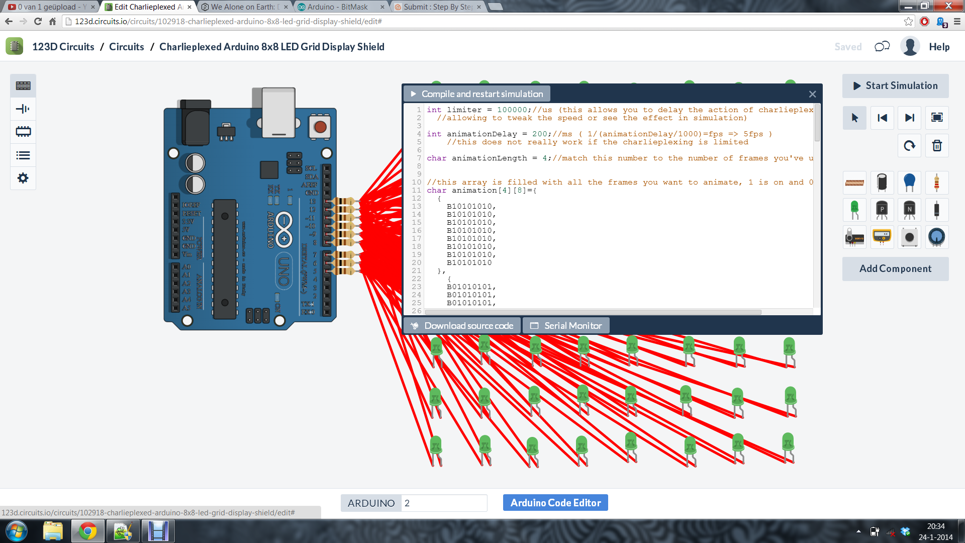 Charlieplexed Arduino 8x8 Led Grid Display Shield Made And Simulated In 123d Circuits Trybotics
