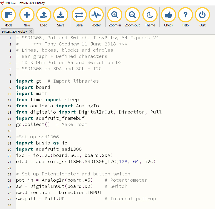 Graphics on a SSD1306 I2C OLED 128x64 Display With CircuitPython Using an Itsybitsy M4 Express ...