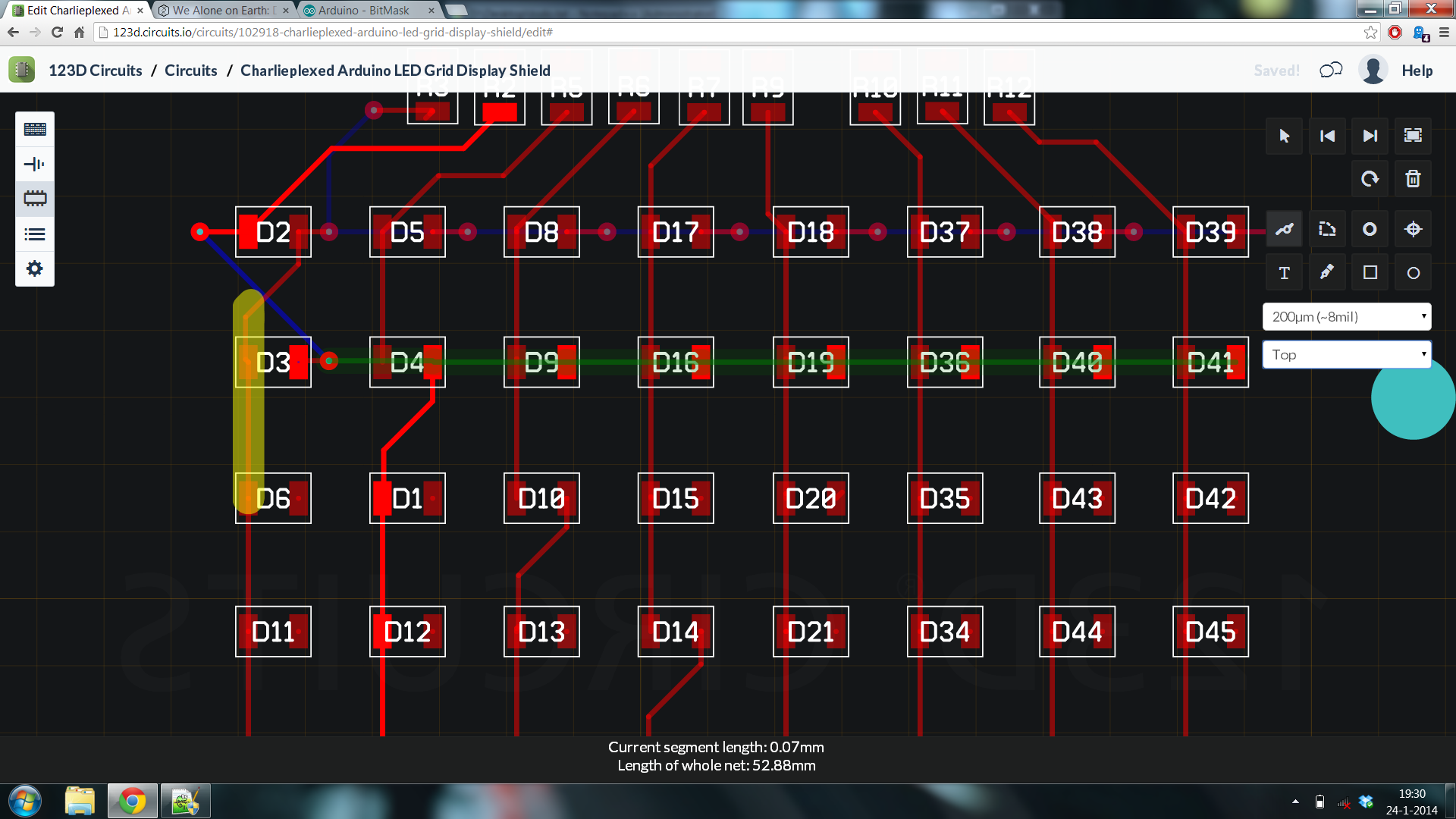 Charlieplexed Arduino 8x8 Led Grid Display Shield Made And Simulated In 123d Circuits Trybotics