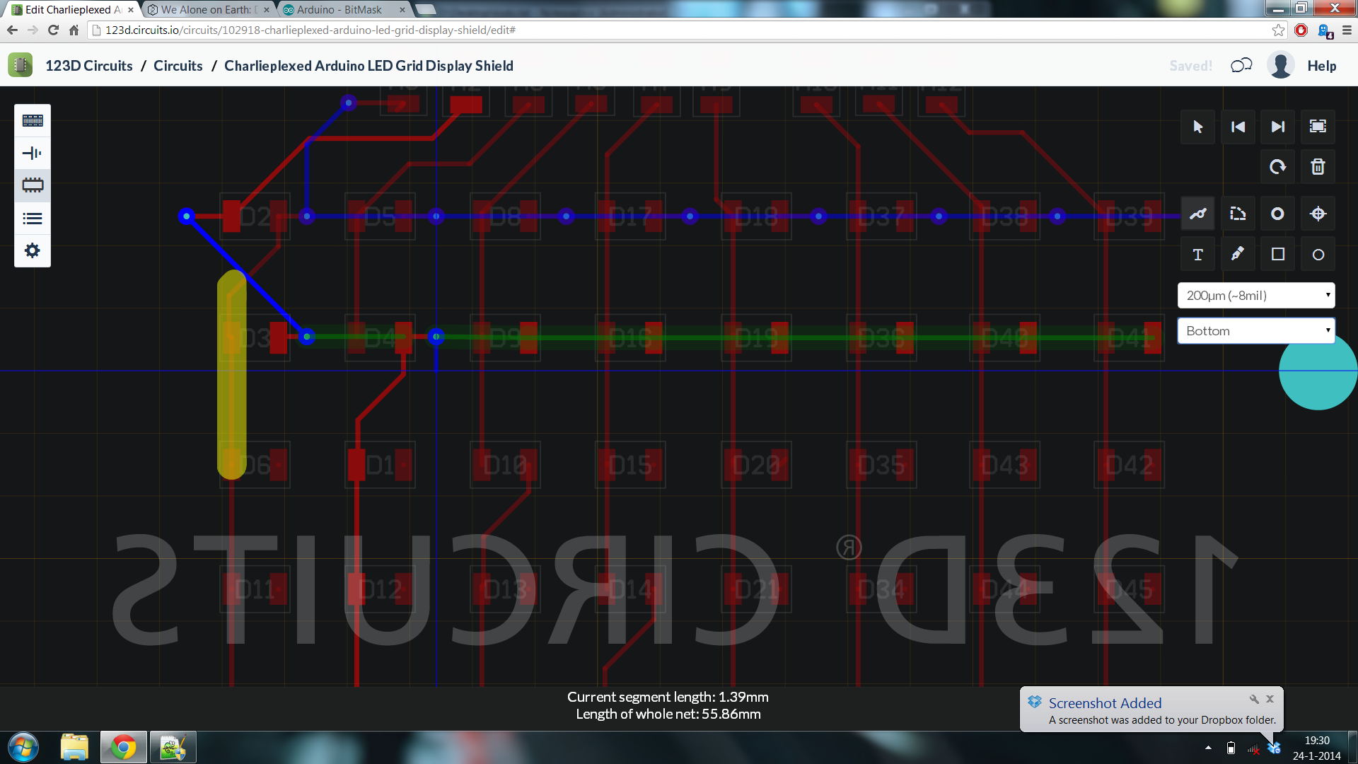 Charlieplexed Arduino 8x8 Led Grid Display Shield Made And Simulated In 123d Circuits Trybotics