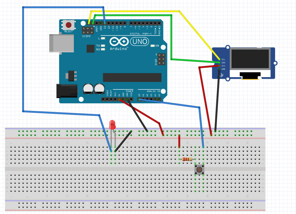 VISUINO Rolling Dice Using 0.96 Inch 4 Pin OLED Module | Trybotics