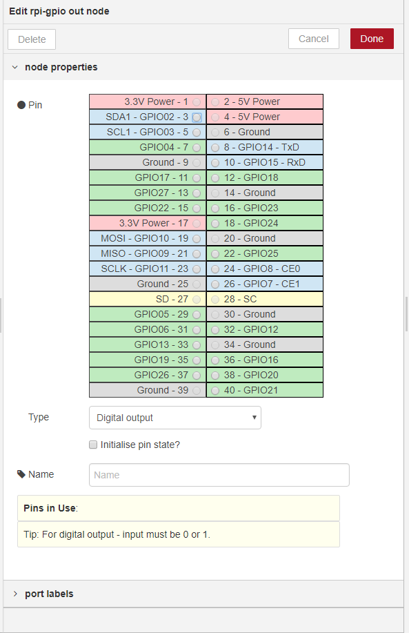 Node Red Control Raspberrypi Trybotics 8086