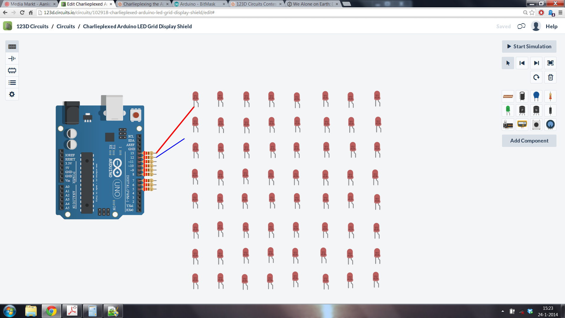 Charlieplexed Arduino 8x8 Led Grid Display Shield Made And Simulated In 123d Circuits Trybotics