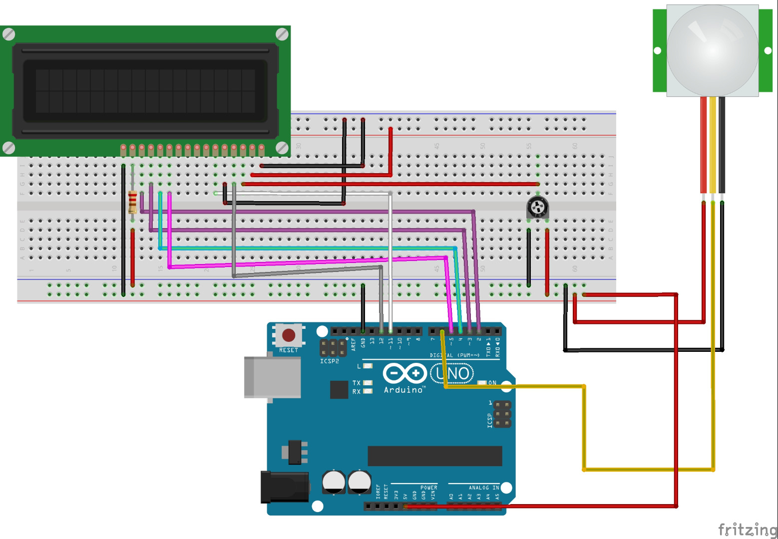ARDUINO PIR Motion Detector With 16X2 LCD | Trybotics