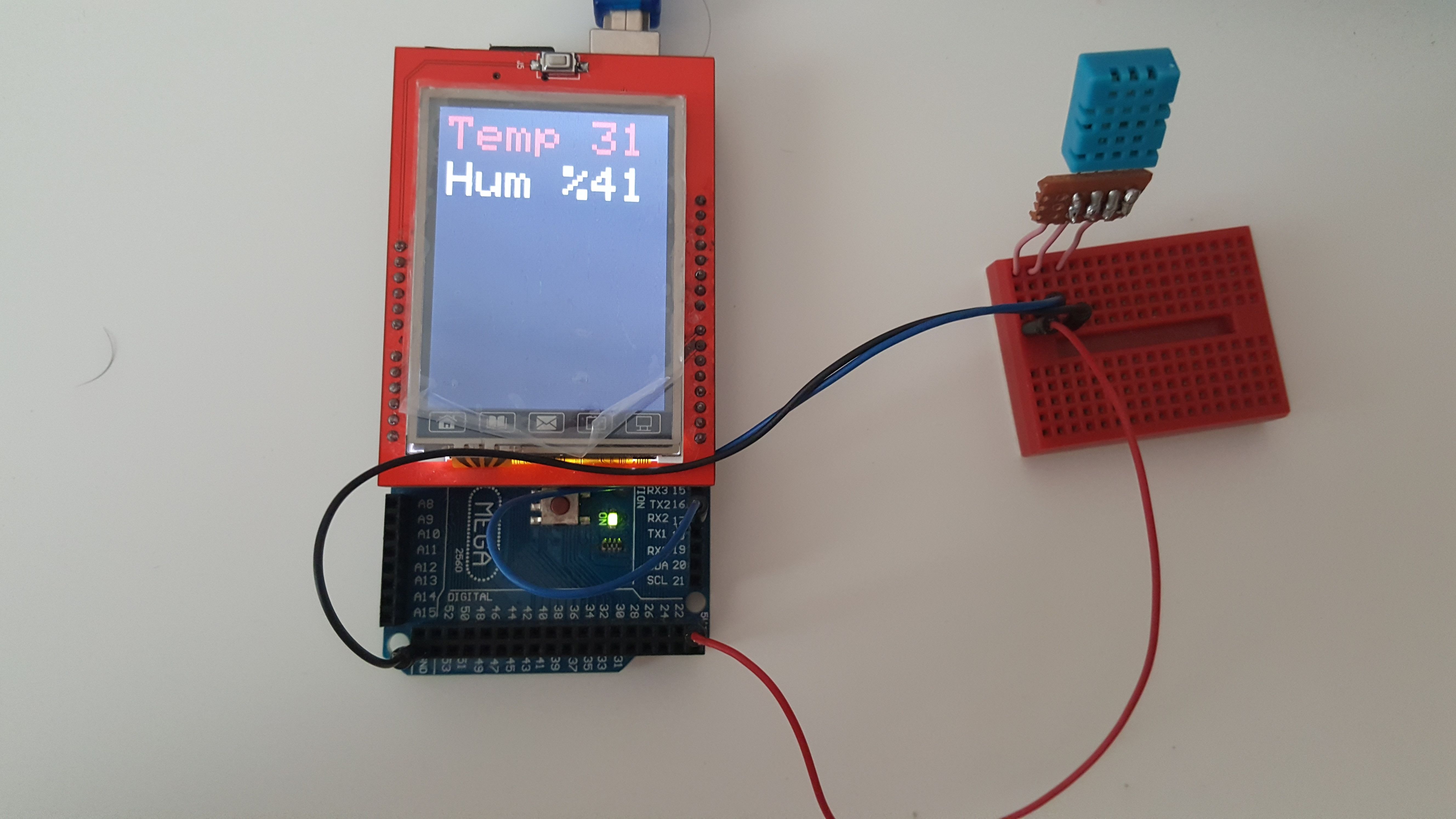 Arduino Mega + 2.4 TFT LCD Shield + DHT11 Temperature and Humidity ...